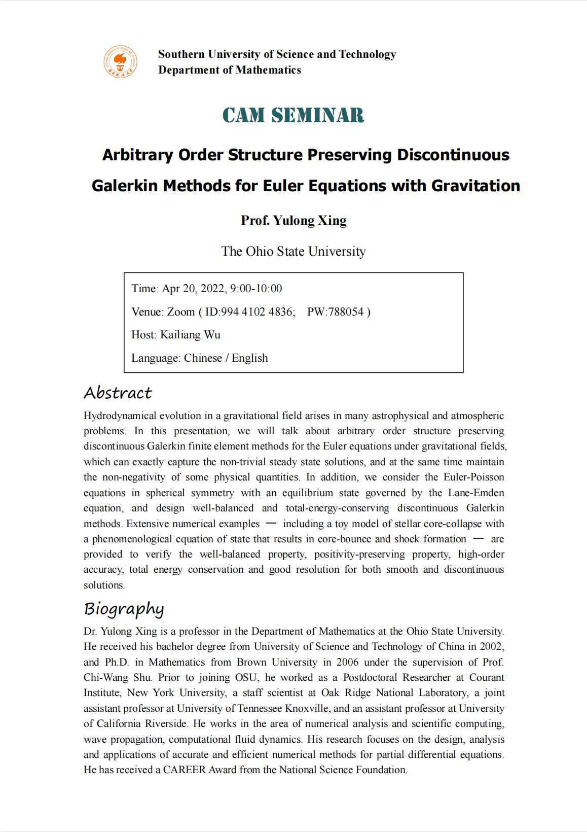 Arbitrary Order Structure Preserving Discontinuous Galerkin Methods for ... Arbitrary Order Structure Preserving Discontinuous Galerkin Methods for ...